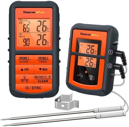 ThermoPro Dual Probe Thermometer TP-08 - Draadloos, BBQ, oven, vlees | bol