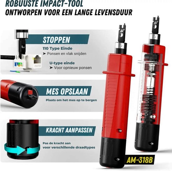 8-in-1 Ethernet Krimptang Set Voor Feed-through RJ45/RJ11, STP Cat7/6A ...