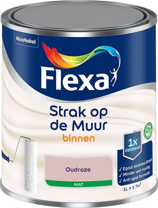 Flexa - Strak op de Muur Binnen Muurverf Mat - Oudroze - Mengverf - 1 L ...
