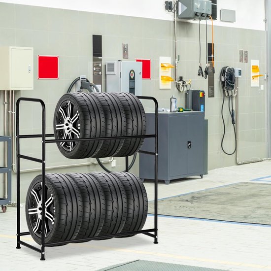 dubbellaags bandenrek - opbergrek voor 8 banden - kelderrek met bandenbeschermhoes -... | bol