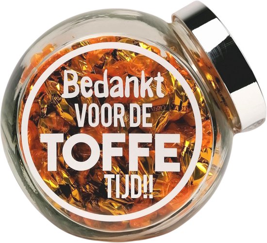 Snoeppot met tekst - "Bedankt voor de TOFFE tijd" toffee - afscheid collega - bedankje... | bol