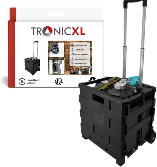 TronicXL Opvouwbare Transporttrolley – Stevige Klapbox met Grote Wielen ...