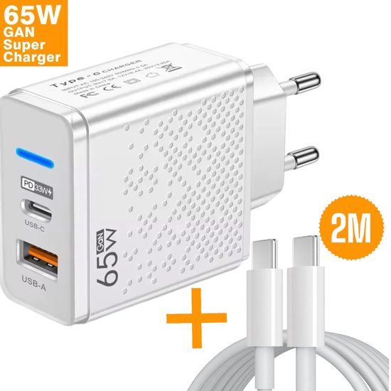 Snellader Usb C Adapter 65W - Incl 100W Usb C kabel - 2M Usb C kabel ...