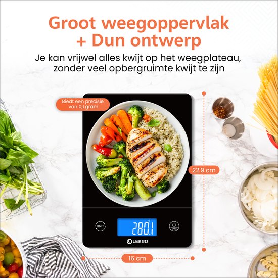 Lekro Digitale Precisie Keukenweegschaal – Weegschaal Keuken - 1gr-15kg – 0.1 gram... | bol