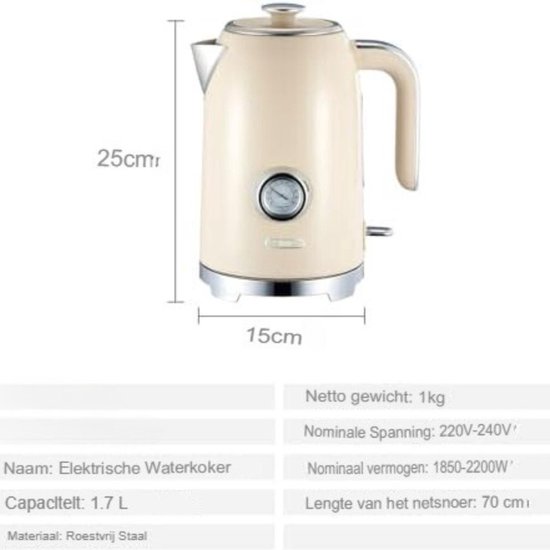 Vintage Waterkoker - Retro Design 1,7L - Stijlvolle en Snelle ...