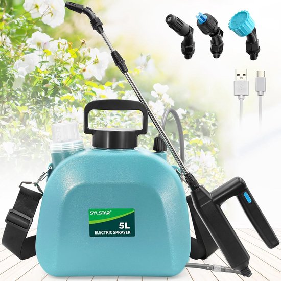 Oplaadbare 5L elektrische tuinsproeier met verstelbare sproeiers en ...