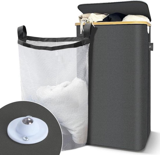 Wasmand met Deksel - Opvouwbare Wasemmer - 100L - Grijs | bol