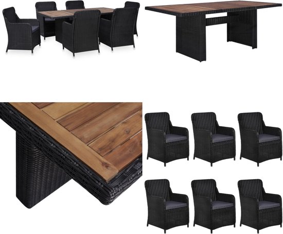 vidaXL 7-delige Tuinset poly rattan zwart - Tuintafel En Stoel ...