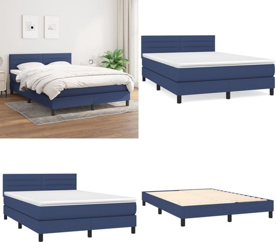 vidaXL Boxspring met matras stof blauw 140x190 cm - Boxspring ...