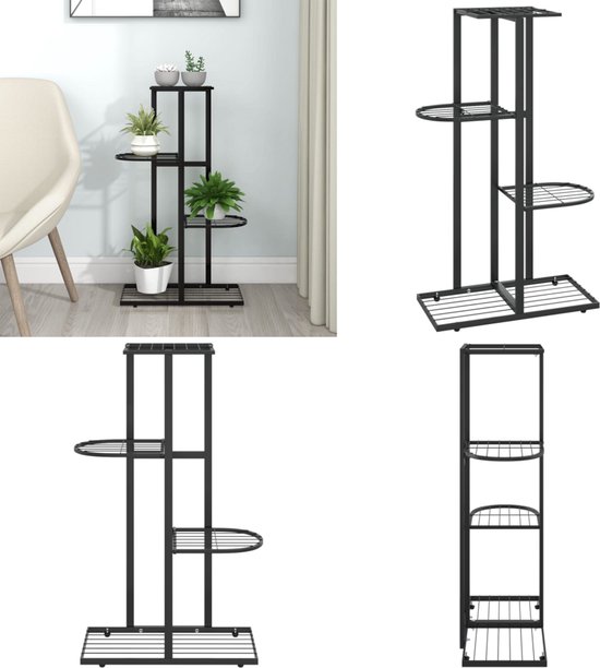 vidaXL Bloemenstandaard met 4 lagen 43x22x76 cm metaal zwart ...