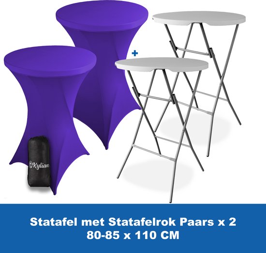 Statafel x 2 + Statafelrok Paars x 2 - ∅ 80-85 x 110 cm – Statafels Inklapbaar –... | bol
