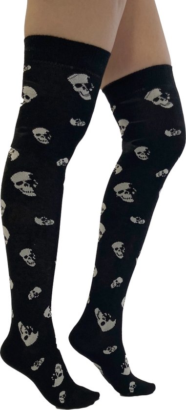 Pamela Mann - All Over Skulls Overknee sokken - Zwart | bol