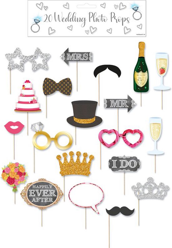 Henbrandt bruiloft foto prop set - 40x stuks - glitter - trouwen ...