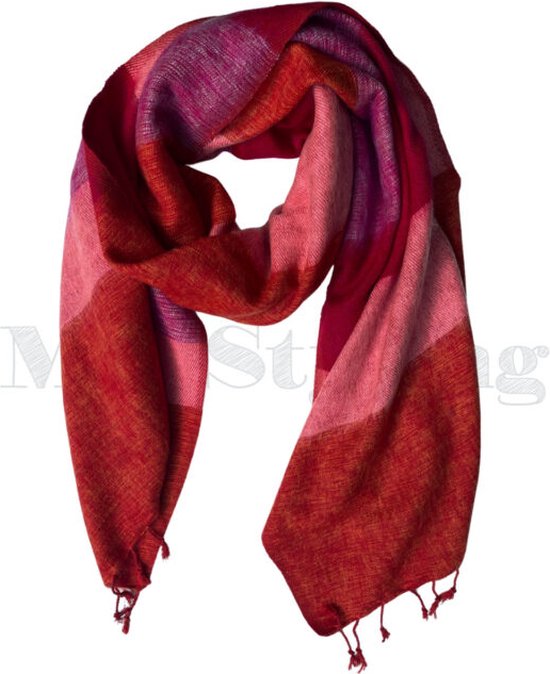 Yakwol Sjaal Uit Nepal – Gestreept Rood Cyclaam Roze | bol