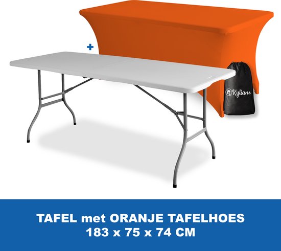 Tafel met Tafelhoes Oranje - 183 x 75 x 74 cm - Klaptafel - Buffettafel - Partytafel -... | bol