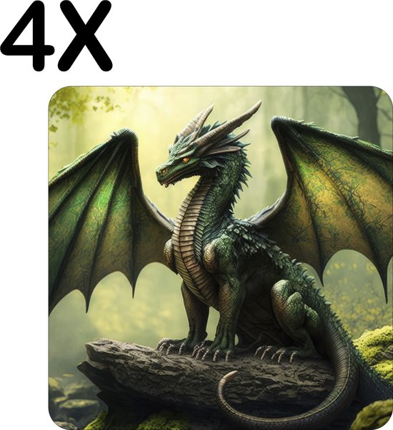 BWK Flexibele Placemat - Groene Draak op een Steen in het Bos - Set van ...