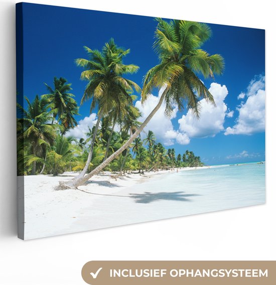 Canvas Schilderij Strand - Kust - Zee - Palmboom - Eiland - 140x90 cm - Muurdecoratie | bol