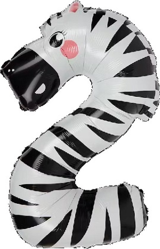 Folieballon 2 jaar Zebra 80 cm - ballon cijferballon zebra dieren ...