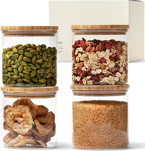 Voorraadpotten Set [4 X 600ml] Stapelbare Kleine Potten Met Deksels