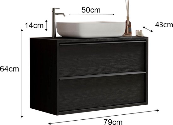 Wastafel meubel Steel met waskom wandmodel - 79 cm | bol