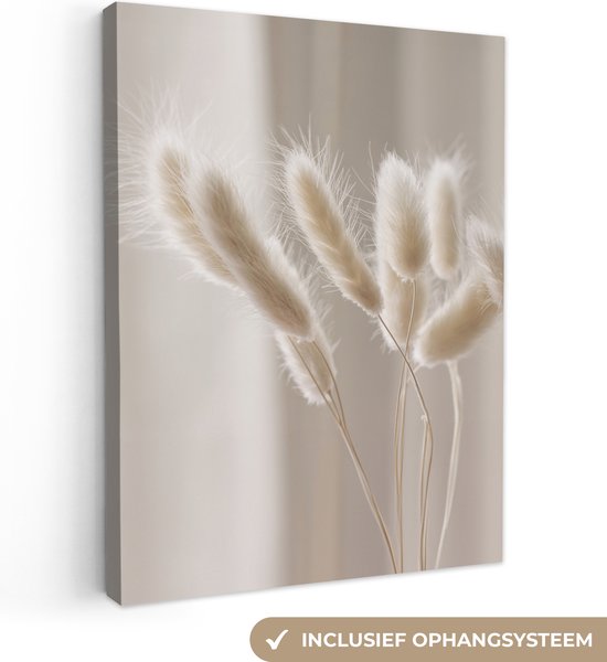 Canvas Schilderij Pampasgras - Pluim - Wit - 90x120 cm - Wanddecoratie | bol