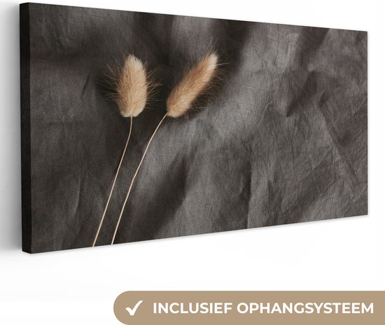 Canvas Schilderij Pampasgras - Pluim - Zwart - Beige - 80x40 cm - Wanddecoratie | bol