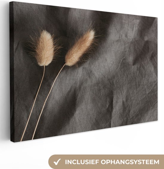 Canvas Schilderij Pampasgras - Pluim - Zwart - Beige - 120x80 cm - Wanddecoratie | bol