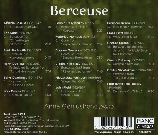 Anna Geniushene - Berceuse (CD), Anna Geniushene | Muziek | bol