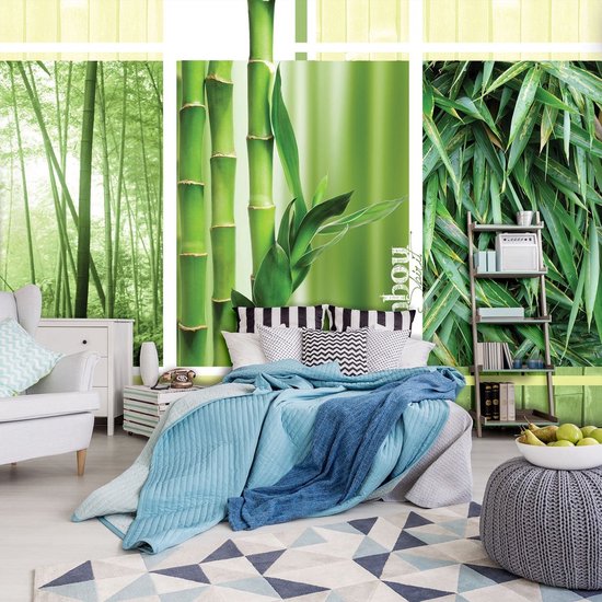Fotobehang - Vlies Behang - Bamboe Collage - 254 x 184 cm | bol
