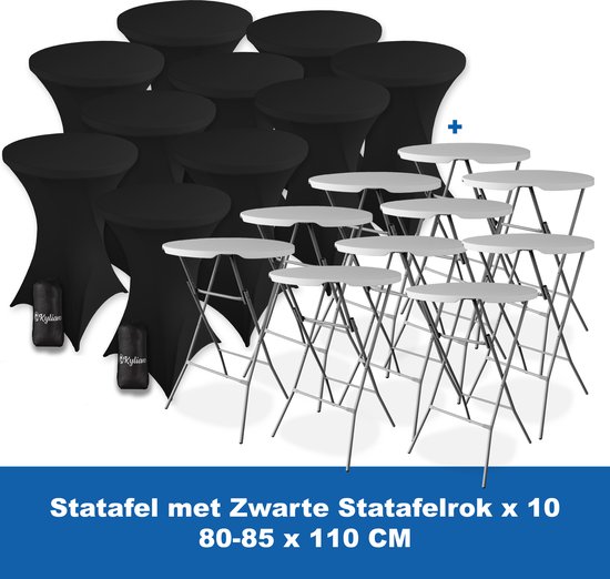 Statafel x 10 + Statafelrok Zwart x 10 - ∅ 80-85 x 110 cm – Statafels Inklapbaar –... | bol