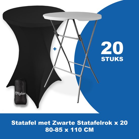 Statafel x 20 + Statafelrok Zwart x 20 - ∅ 80-85 x 110 cm – Statafels Inklapbaar –... | bol