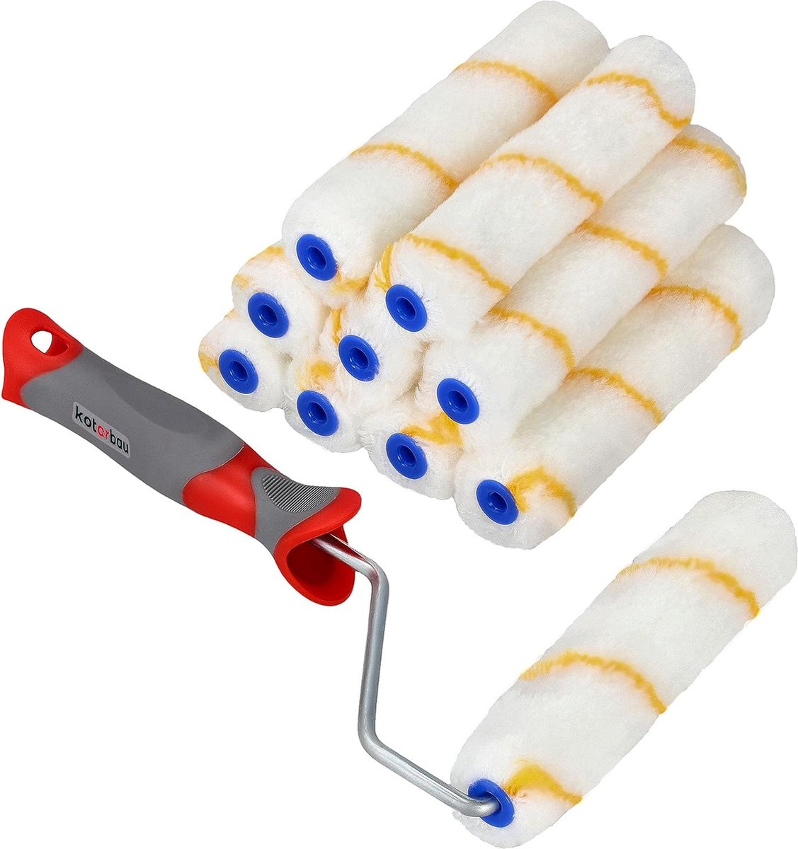 Set van 10 verfrollers, geeldraad, 160 mm, met rubberen handgreep ...