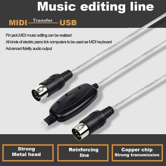 USB-A naar DIN 5-pins MIDI Kabel Adapter - MIDI USB Interface - 2 meter | bol