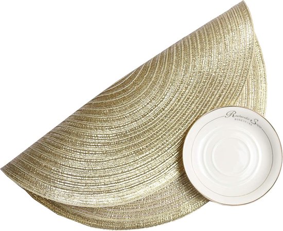 Set van 6 ronde gevlochten placemats, gouden bling, handgemaakte ...