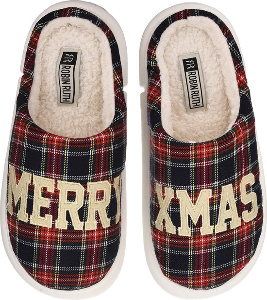 Robin Ruth - Kerstsloffen - Merry Xmas - Blauw geblokt - Pantoffels ...