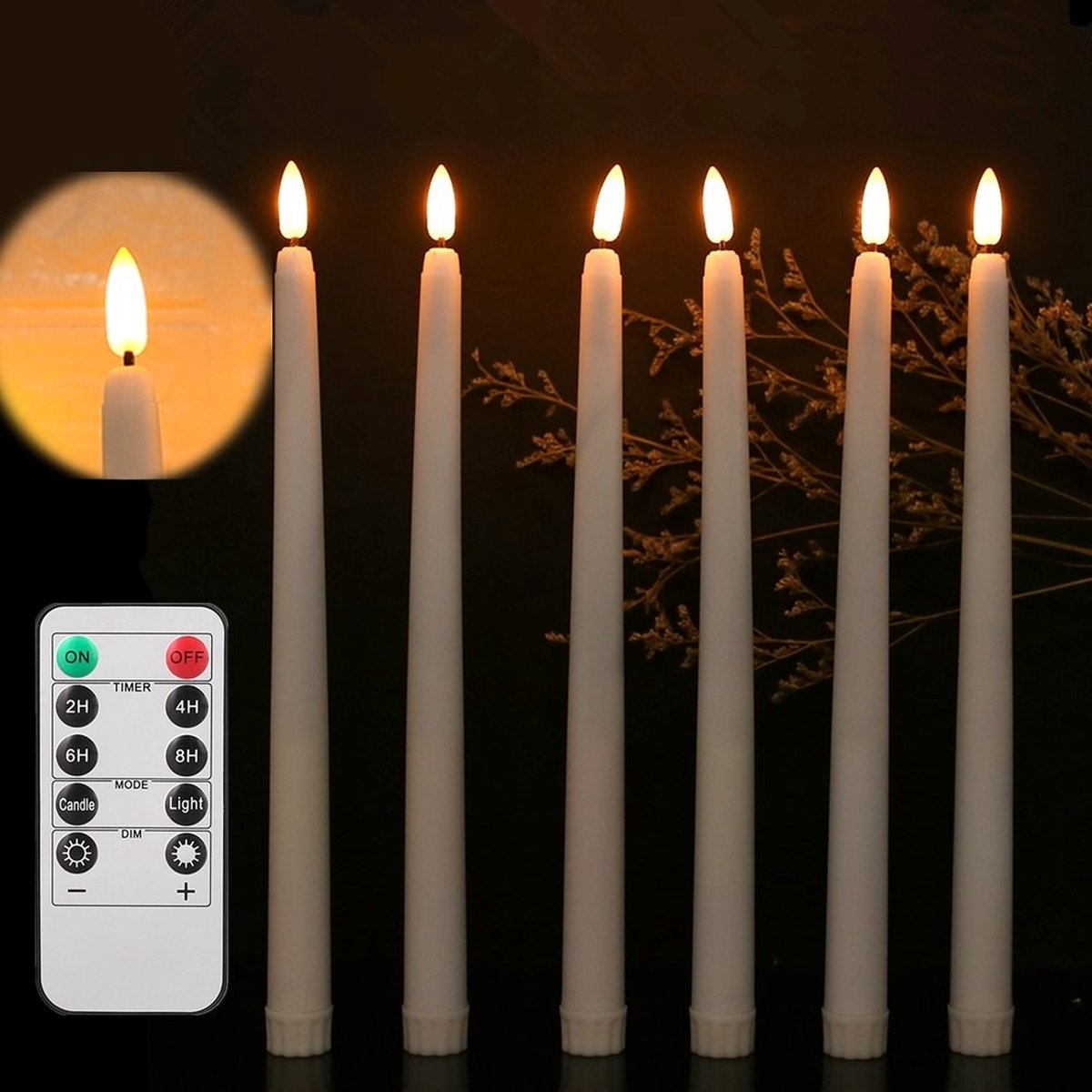 LEDkaarsen 6 st met afstandsbediening Wit Warmwit met timer- Kaarsen op ...