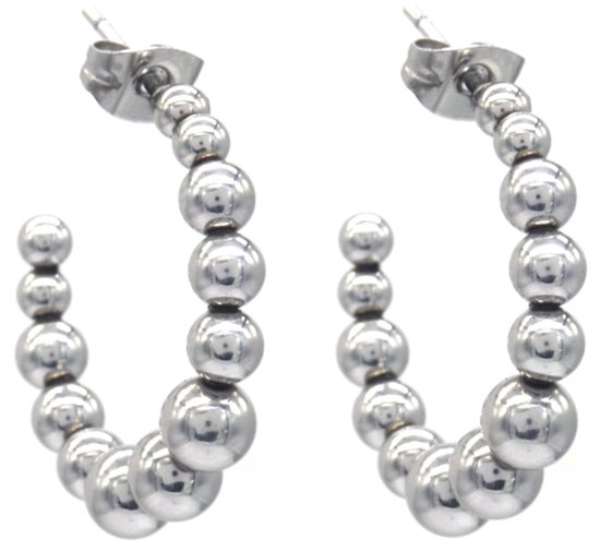 Oorbellen met Bolletjes - Oorringen - RVS - 2,5 cm - Zilverkleurig | bol