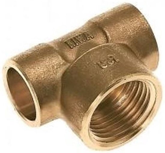 Messing T stuk capillair x binnendraad x capillair 22x3/4"x22mm Kiwa | bol
