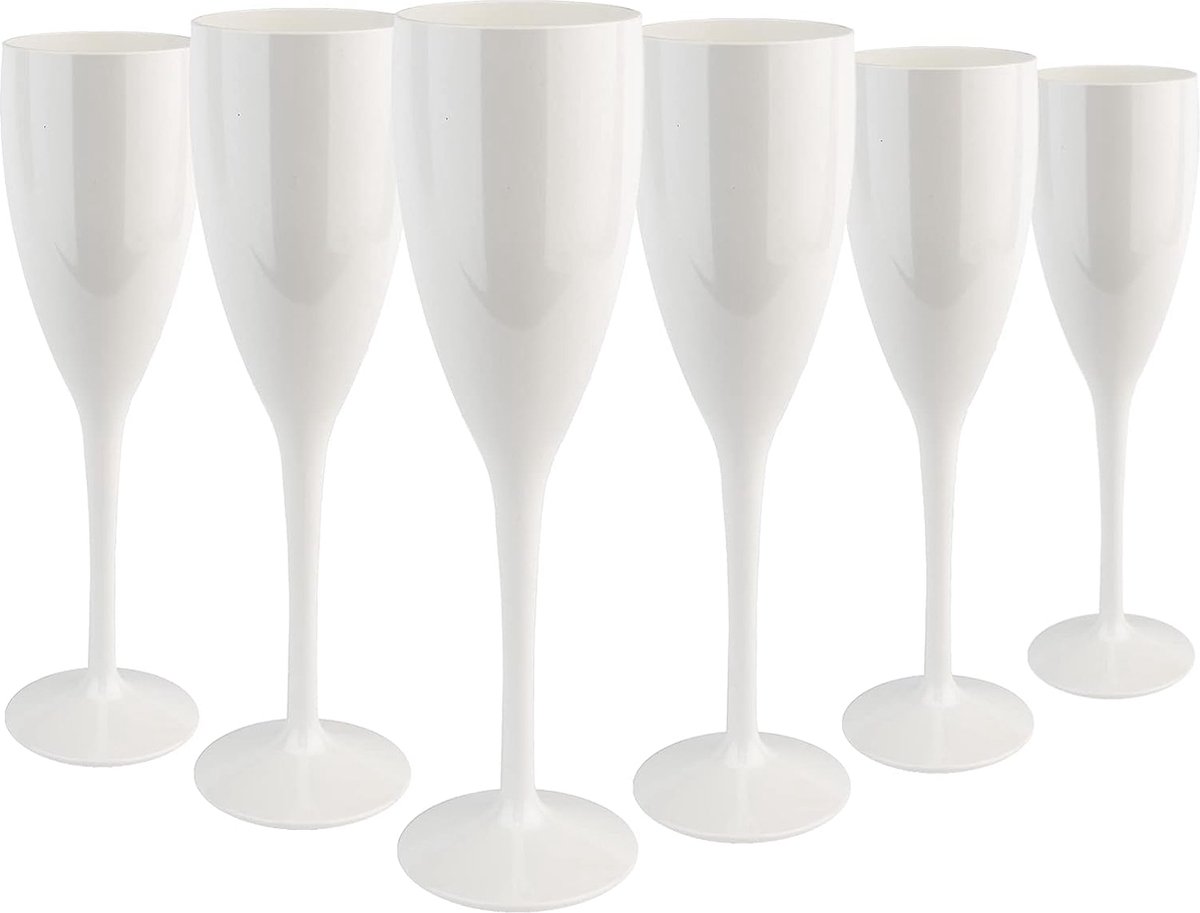 Champagneglazen, plastic rijms, wit, 6 stuks, champagneglazen ...