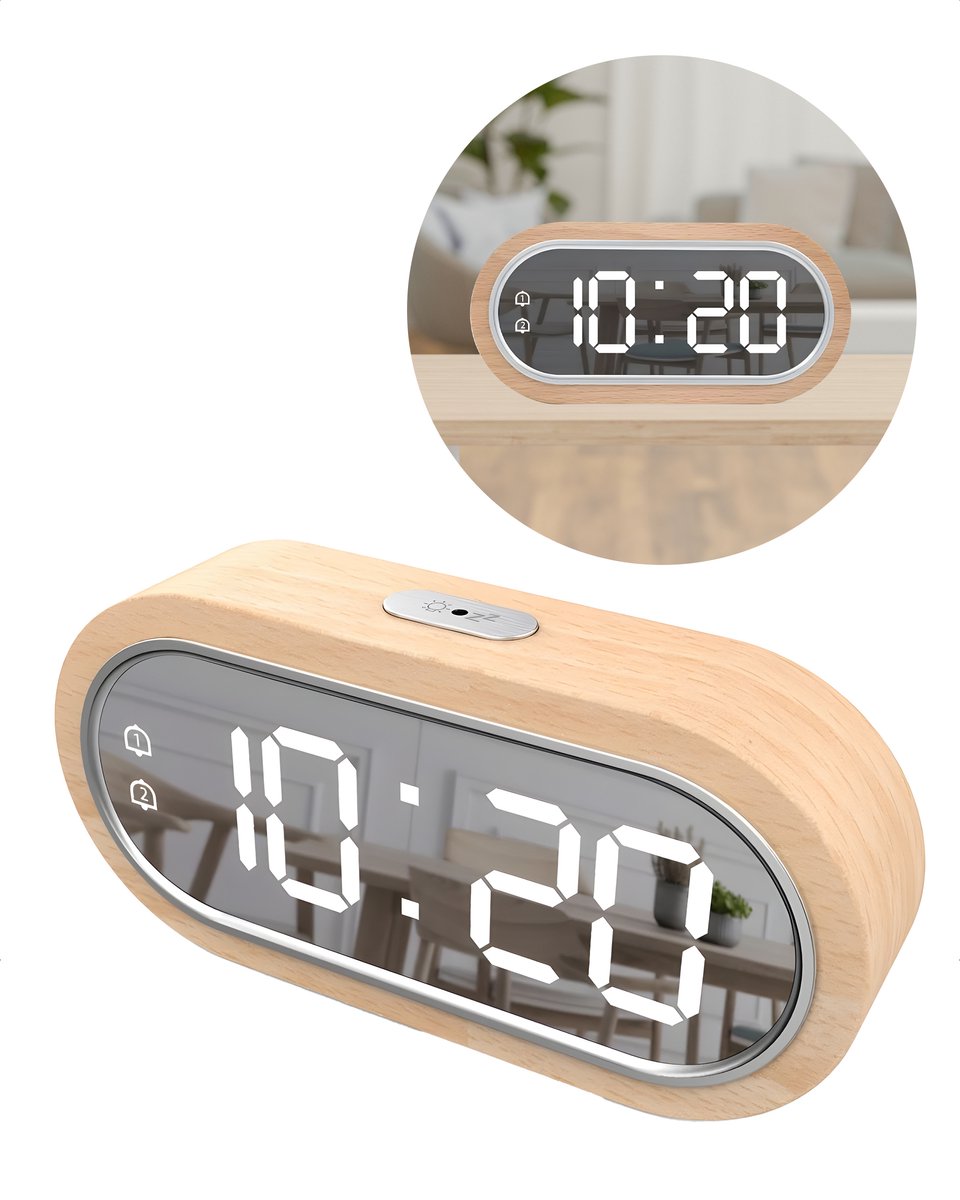 Algo Home - Wekker Houten Digitale dimbare wekker met snooze-functie ...