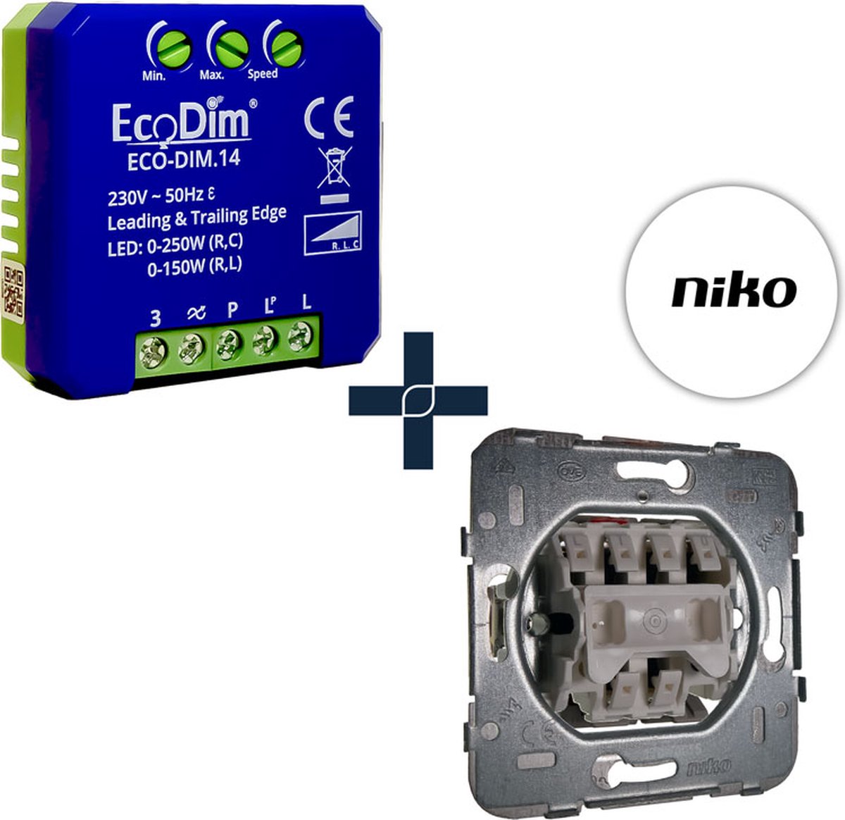 Niko led tastdimmer inbouw 0-250W, kleine inbouwdiepte, RLC, ECO-DIM.14 ...