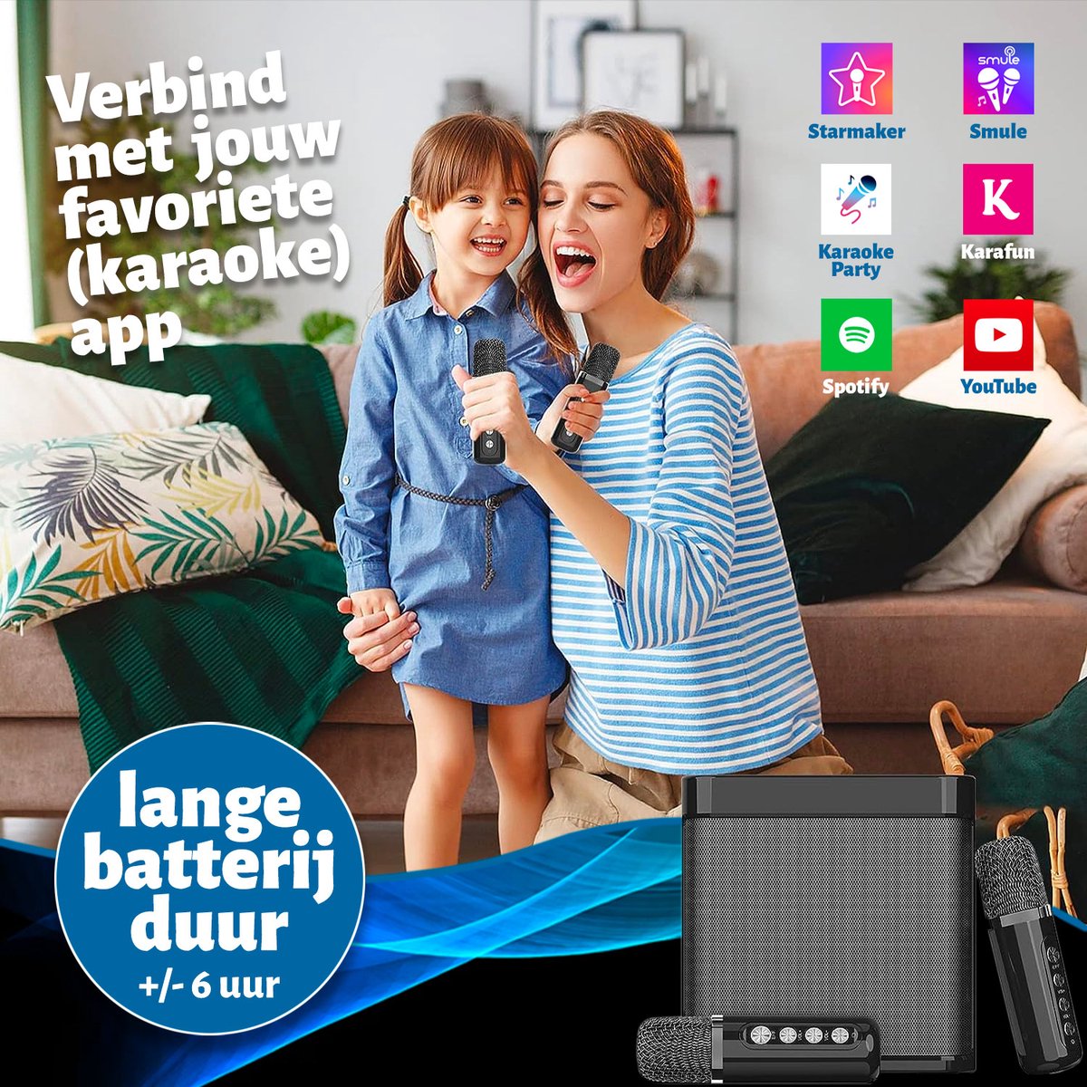 Karaoke Set Zwart met 2 draadloze microfoons - Draagbare Karaoke ...