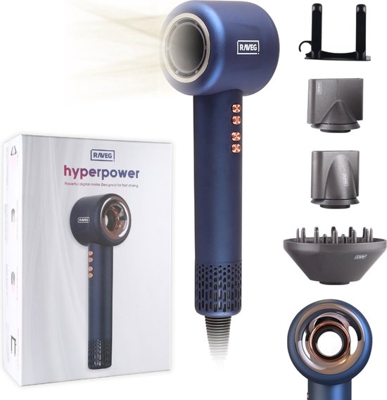 RAVEG Hyperpower ® Haardroger Ionische Krullen Föhn met Diffuser - Navy ...