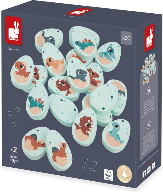 Janod Dino - Memo Spel - Vind Alle 10 Paren Babydinosaurussen! - Een ...