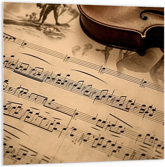 PVC Schuimplaat - Viool liggend op Notenblad - 100x100 cm Foto op PVC ...