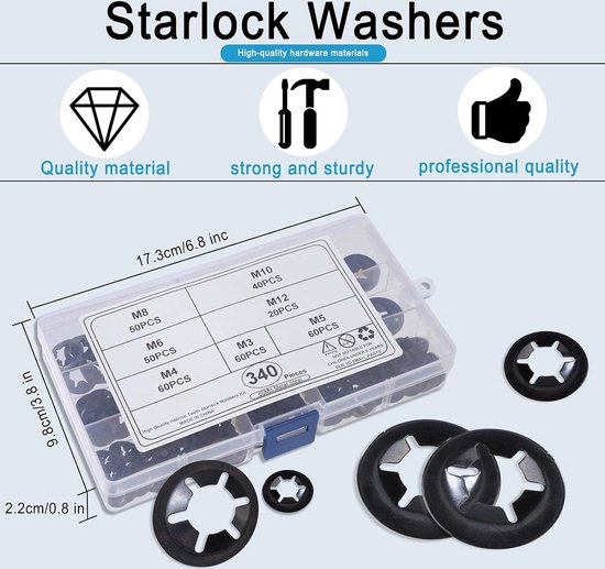 Borgringen Starlock geassorteerde set binnentand-sluitringen M3, M4, M5 ...