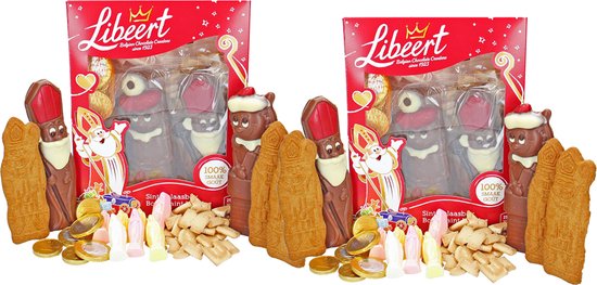 Libeert Sinterklaasbox met chocolade, speculoos, nicnacs en guimauves - 315g x 2 | bol