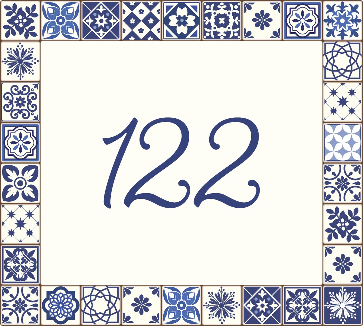Huisnummerbord nummer 122 | Huisnummer 122 |Geblokt delfts blauw ...