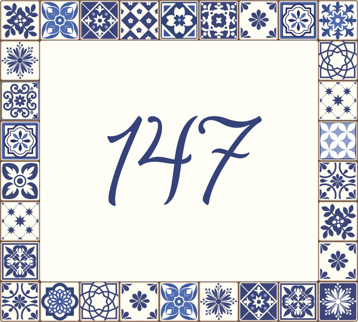 Huisnummerbord nummer 147 | Huisnummer 147 |Geblokt delfts blauw ...