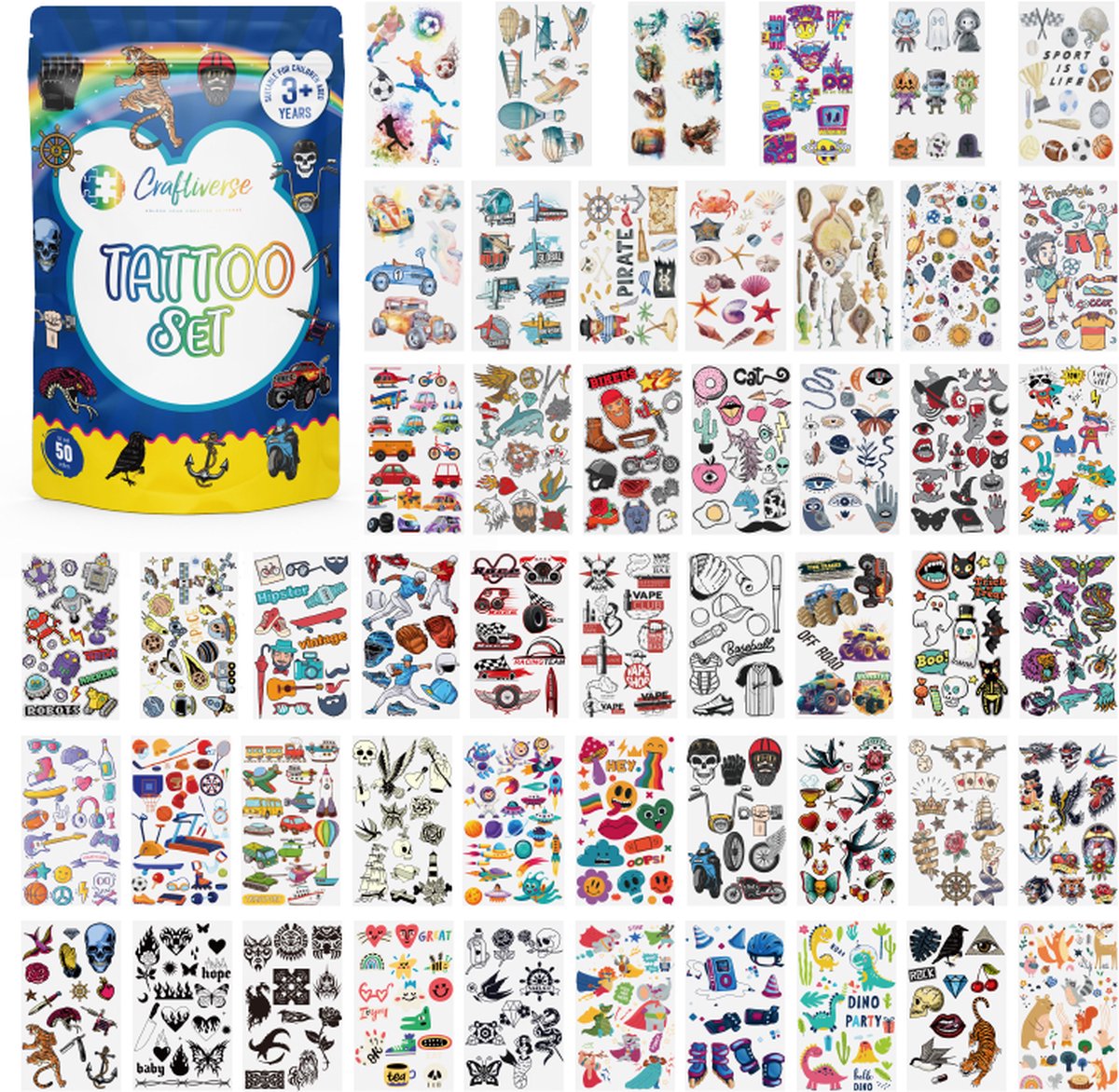 Craftiverse - Plaktattoo Set Jongens - Voor Kinderen - 50 Vellen ...